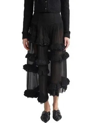 MERUERT TOLEGEN Shifted Chiffon Ruffle Skirt - Black