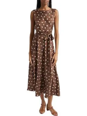 Max Mara Martina Polka Dot Silk Twill Midi Dress - Brown