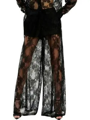 Bardot Hildie Sheer Lace Wide Leg Pants - Black