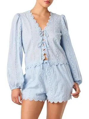 Astr The Label Leah Eyelet Top - Light Blue