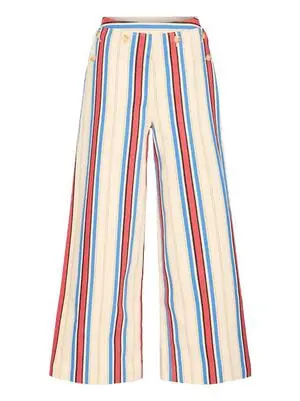ICHI Iherina Pleated Stripe Wide-leg Pants - Blue And Red Stripe