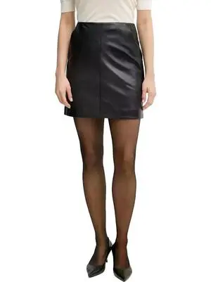 BOSS Leather Mini Skirt With Front Seam - Black