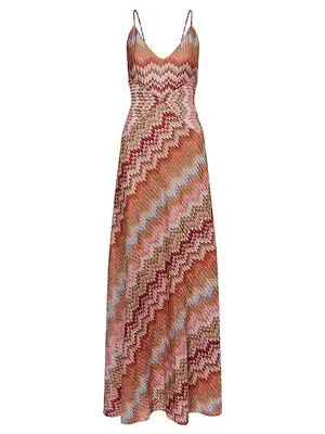 Missoni Chevron-print Halter-neck Knitted Maxi Dress - Pink Rust