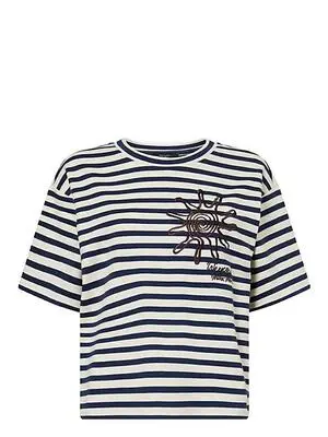 Max Mara Stripe-print Embroidered Cotton-jersey T-shirt - Navy Sun