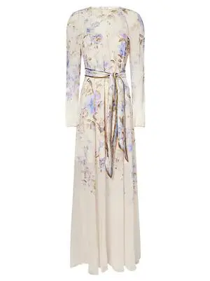Zimmermann Luna Belted Woven Midi Dress - Blue Songbird