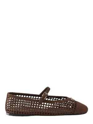 Prada Triangle-logo Crochet Ballerina Flats - Brown