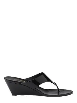 Prada Patent Leather Thong Wedge Sandals - White