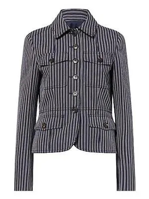 ME+EM Striped Cotton-twill Jacket - Navy/light Cream