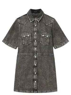 ALLSAINTS Patch-pocket Denim Mini Dress - Washed Grey