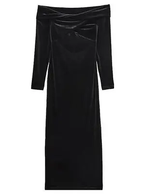 ALLSAINTS Delta Off-shoulder Velvet Midi Dress - Black