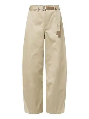 Sacai Belted Wide Barrel-leg Cotton Chino Trousers - Beige