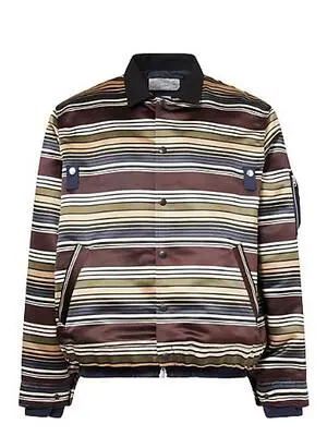 Sacai Horizontal Stripe Double-layer Woven Jacket - Brown X Beige