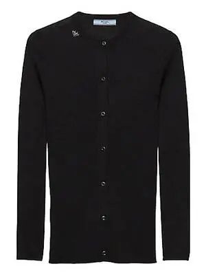 Prada Round-neck Ribbed Wool Cardigan - Black