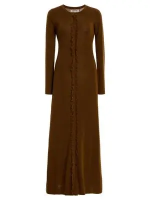 ZANKOV Rowen Fringed Wool Midi Dress - Brown