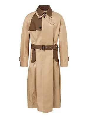 Sacai Layered Collar Cotton Gabardine Coat - Beige X Brown