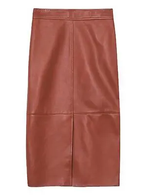 REISS High-rise Leather Midi Skirt - Rust Orange