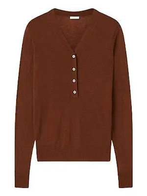 JOSEPH Gillies Button-neck Cashmere Top - Cinnamon