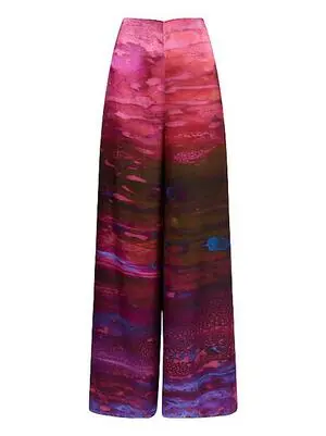 ROKSANDA Printed Silk Wide Leg Trousers - Brush Cassis Fushcia