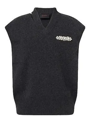 Simone Rocha Embellished Merino Wool Vest - Charcoal/pearl/clear