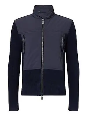 Moncler Funnel-neck Cotton-contrast Cardigan - Navy