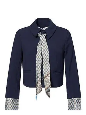 Veronica Beard Ismena Woven Jacket With Removable Scarf - Navy