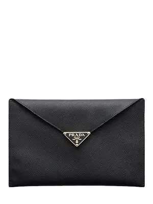 Prada Saffiano Leather Envelope Clutch Black