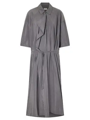 LEMAIRE Belted Silk-blend Satin Shirt Dress - Gray
