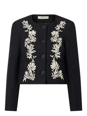S.S.DALEY Ophelia Cropped Embroidered Woven Jacket - Black