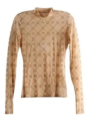 MARINE SERRE Moonogram Mesh Flock Long Sleeve Highneck Top - Bg60 Camel