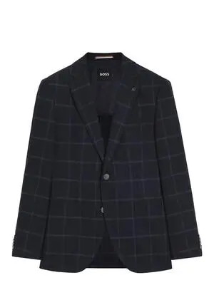 BOSS Checked Regular-fit Jacket In Comfort-stretch Cloth - Dark Blue