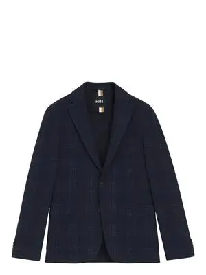 BOSS Checked Slim-fit Jacket In A Cotton Blend Dark Blue