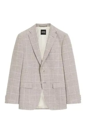 BOSS Checked Slim-fit Jacket In A Cotton Blend White