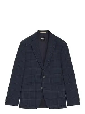 BOSS Checked Slim-fit Jacket In Virgin Wool - Light Blue