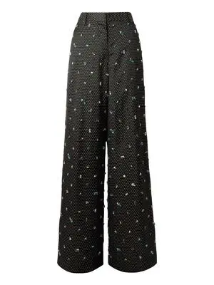 Dries Van Noten Embellished Satin-jacquard Wide-leg Pants - Black