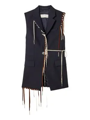 Dries Van Noten Herringbone Wool Vest - Blue