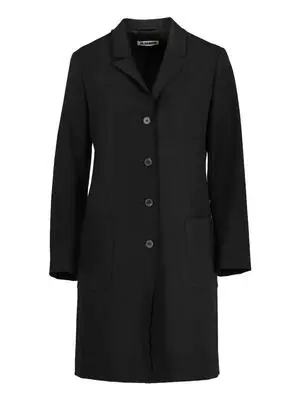 JIL SANDER Mid-length Frayed Coat - Black