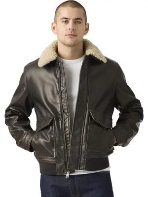LEVI'S Aviator Jacket With Removable Sherpa Collar - Dark Brown