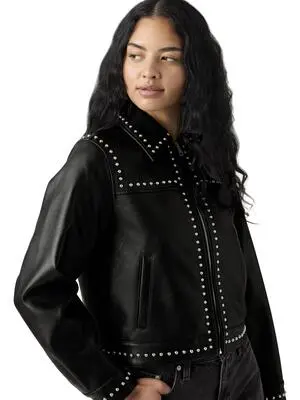 LEVI'S Faux Leather Studded Jacket - Black Silver