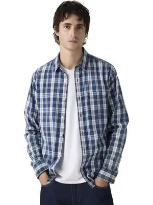 LEVI'S Sunset One Pocket Standard Fit Poplin Shirt - Ben Plaid Indigo Poplin