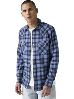 LEVI'S Classic Standard Fit Western Flannel Shirt - Niklas Plaid Quiet Harbor