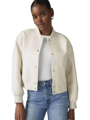 LEVI'S Faux Leather Varsity Bomber Jacket White