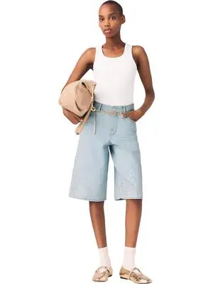 Maje Cotton Rhinestone Bermuda Shorts Blue Sky