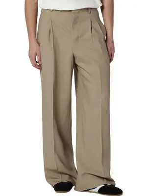 Ami Wide-leg Wool Trousers - Beige
