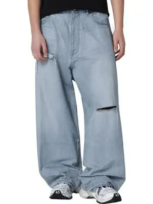 Balenciaga Baggy Jeans With Rips - Light Blue