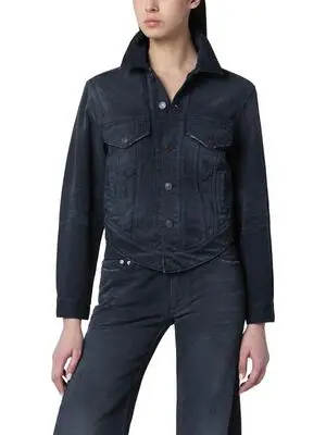 Balenciaga Washed Denim Jacket With Curved Waist - Blue