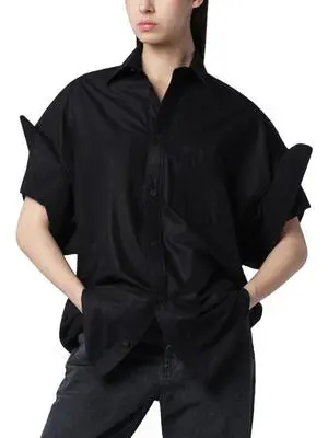 Balenciaga Cotton Shirt With Turn-up Sleeves - Black