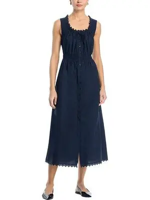 FRAME Serene Cotton Midi Dress - Navy