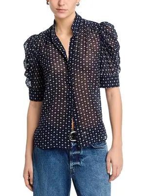FRAME The Tie Print Gillian Top - Navy Multi