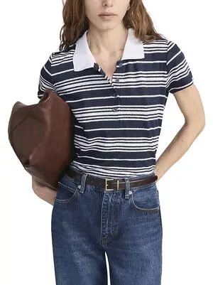 FRAME The Striped Short Sleeve Polo - Navy Multi