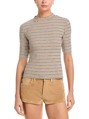 FRAME The Striped Mock Neck Top - Camel Multi